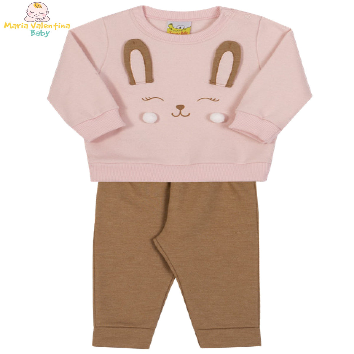 Jaca Lele Girl's Pink Jogger Set - Smart Rabbit Pattern
